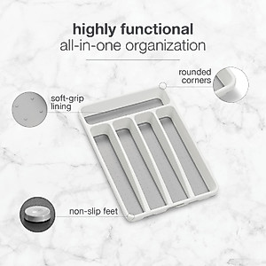 madesmart Classic Mini Silverware Tray - White & Classic 9.8 x 3.8 Bin - White | CLASSIC COLLECTION | Multi-Purpose Storage Organizer | Soft-grip Lining and Non-slip Rubber Feet
