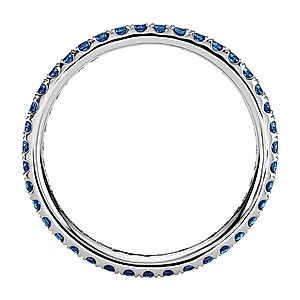 etneyjewels 0.5 Carat Blue Sapphire Round Cut Stackable Eternity Rings For Women In 10K White Gold Anniversary And Wedding Pave Setting (Blue Gemstone 0.5 ctw, Color: Blue, Clarity: VS, 8.5)