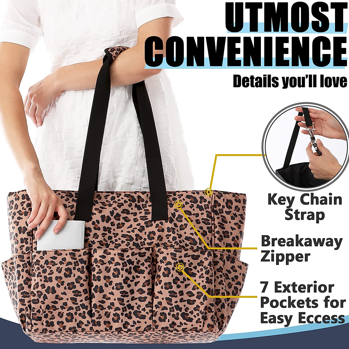 PAMLIAPY Teacher Tote Bag with 13 Pockets, Large Nurse bag for Work, Tote Bag for Women Fits 15.6" Laptop, Utility Tote with Zipper Closure, Sturdy Nursing bag, Waterproof Work Tote with Thick Bottom