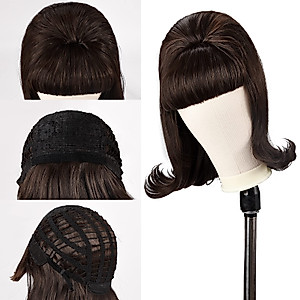 LONAI Retro Brown Wig 50s 60s 70s Wig with Bangs for Women Synthetic Hair for Halloween Costume Party
