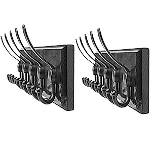 Hat Rack for Wall, Coat Rack Wall Mount Heavy Duty, 5 Double Coat Rack Hooks Set of 2, Wooden Base, Metal Coat Hook Rail for Coat, Hat, Key, ect.