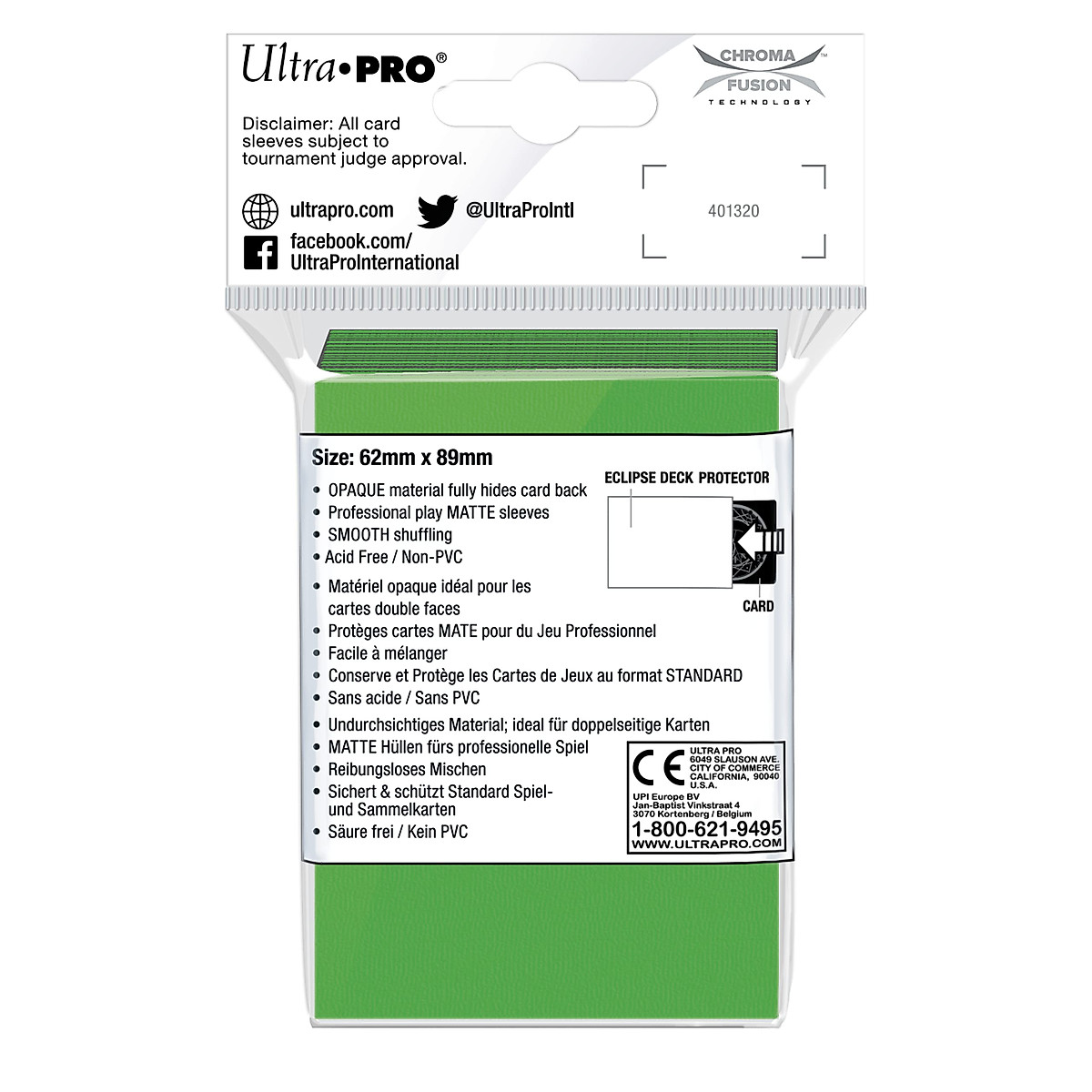 Ultra Pro - Eclipse Matte Small Sleeves 60 Count (Lime Green) - Protect All Your Gaming Cards, Sports Cards, and Collectible Cards with Ultra Pro's ChromaFusion Technology