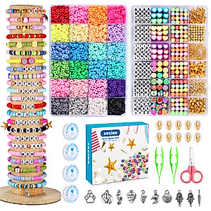 Suziko 7400 Bracelet Making Kit, Clay Beads Flat Round Clay Beads for Jewelry Making Crafts Gift for Girls Ages 3-12 Great Gift (2 Box)