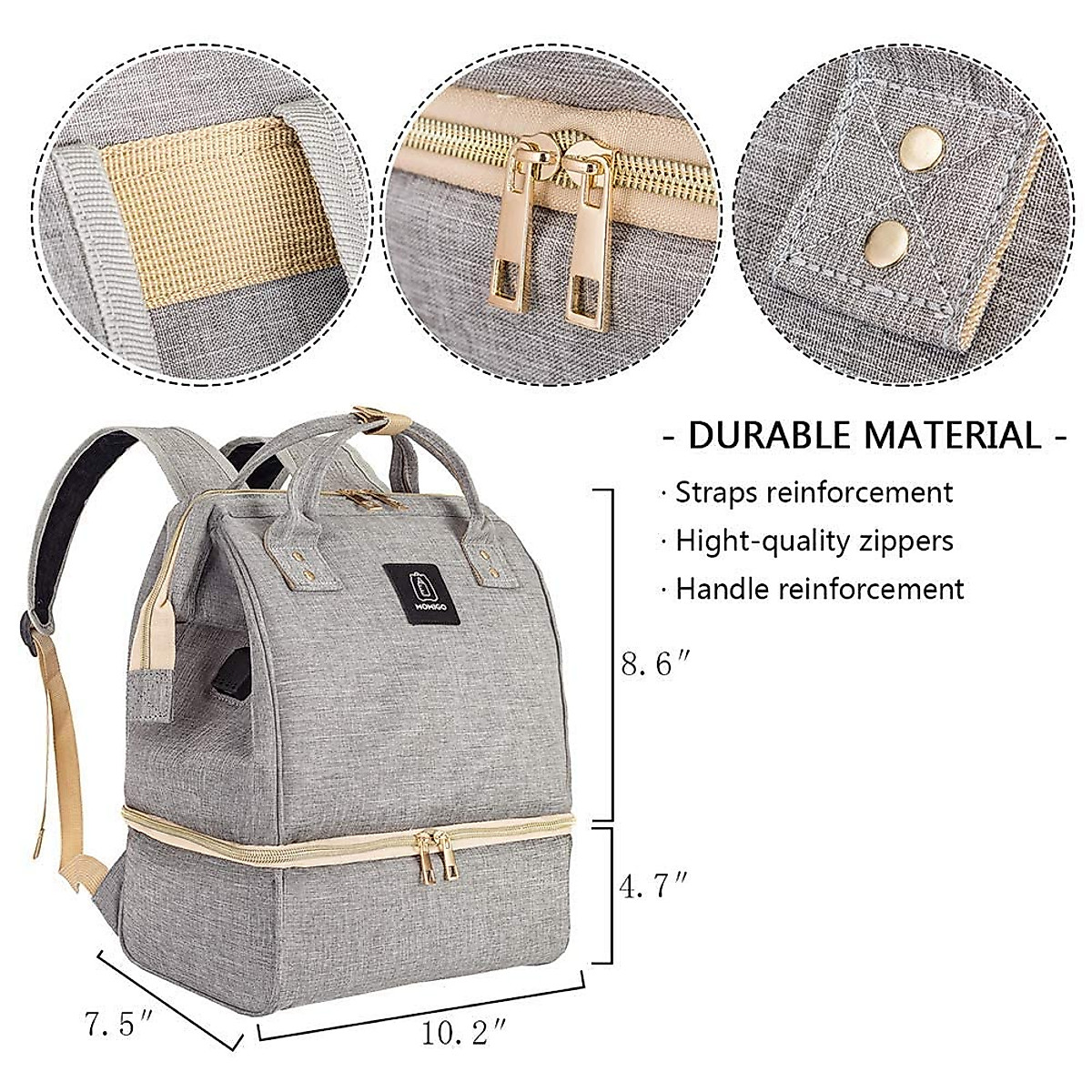 Breast pump bag with Cooler Layer, 3pcs Diaper Bag Baby Cooler & Wet Dry Bag Pouch Set - Grey Color Diaper Bag Cooler Backpack Convenient for Mother to Working and outdoor