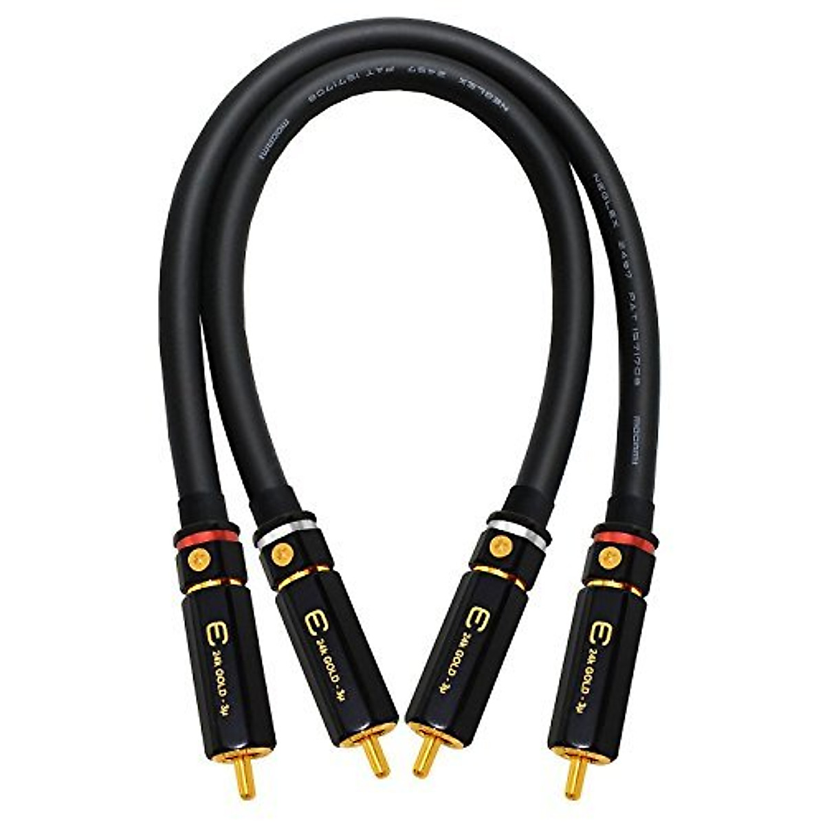 WORLDS BEST CABLES 1 Foot – Audiophile High-Definition Audio Interconnect Cable Pair Custom Made Using Mogami 2497 Wire and Eminence Gold Locking RCA Connectors