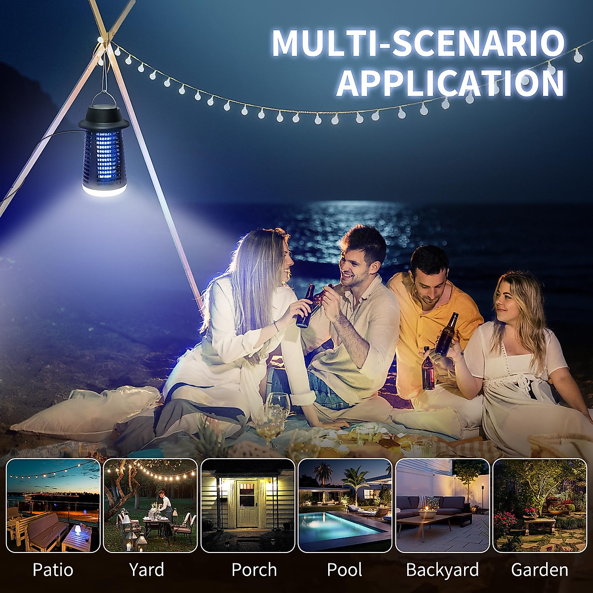 Swift Catch Bug Zapper Outdoor, Portable Mosquito Zapper 2 in 1 with LED Night Light,Waterproof Insect Zapper Electric Fly Trap,4000V Effective Mosquito Killer Ideal for Backyard,Patio,Camping,Fishing