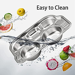 ZEAYEA 3 Pack Stainless Steel Divided Plate, 304 Stainless Divided Platter, 5 Section Car Shape Divided Dinner Tray, Kids Snack Meal Plate for Lunch, Portion Control, Camping, BPA free