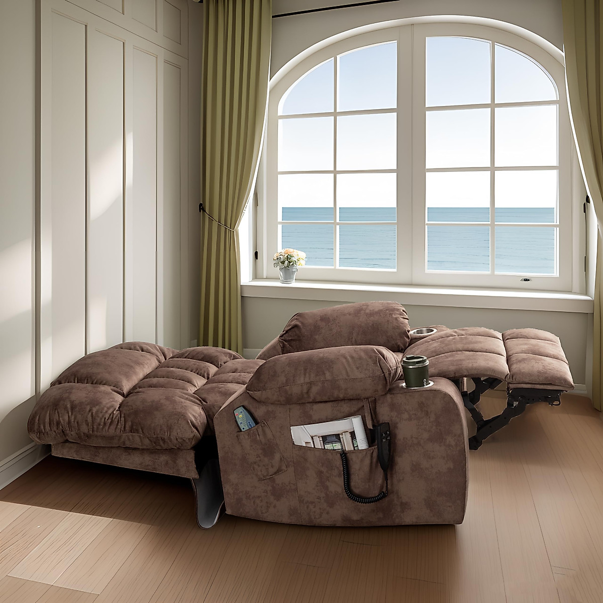 PUG258Y Power Lift Recliner Chair: Electronic Recliner Chair with Heat and Massage for Big and Tall Elderly, 2 Cup Holder, Lay Flat to 180, Dual OKIN Motors - 9688 (XX-Large,Brown Camo)