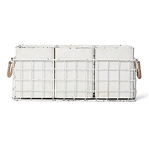 NIKKY HOME Farmhouse 3 Compartment Flatware Cutlery Caddy Countertop Silverware Holder for Spoons, Knives, Forks - White