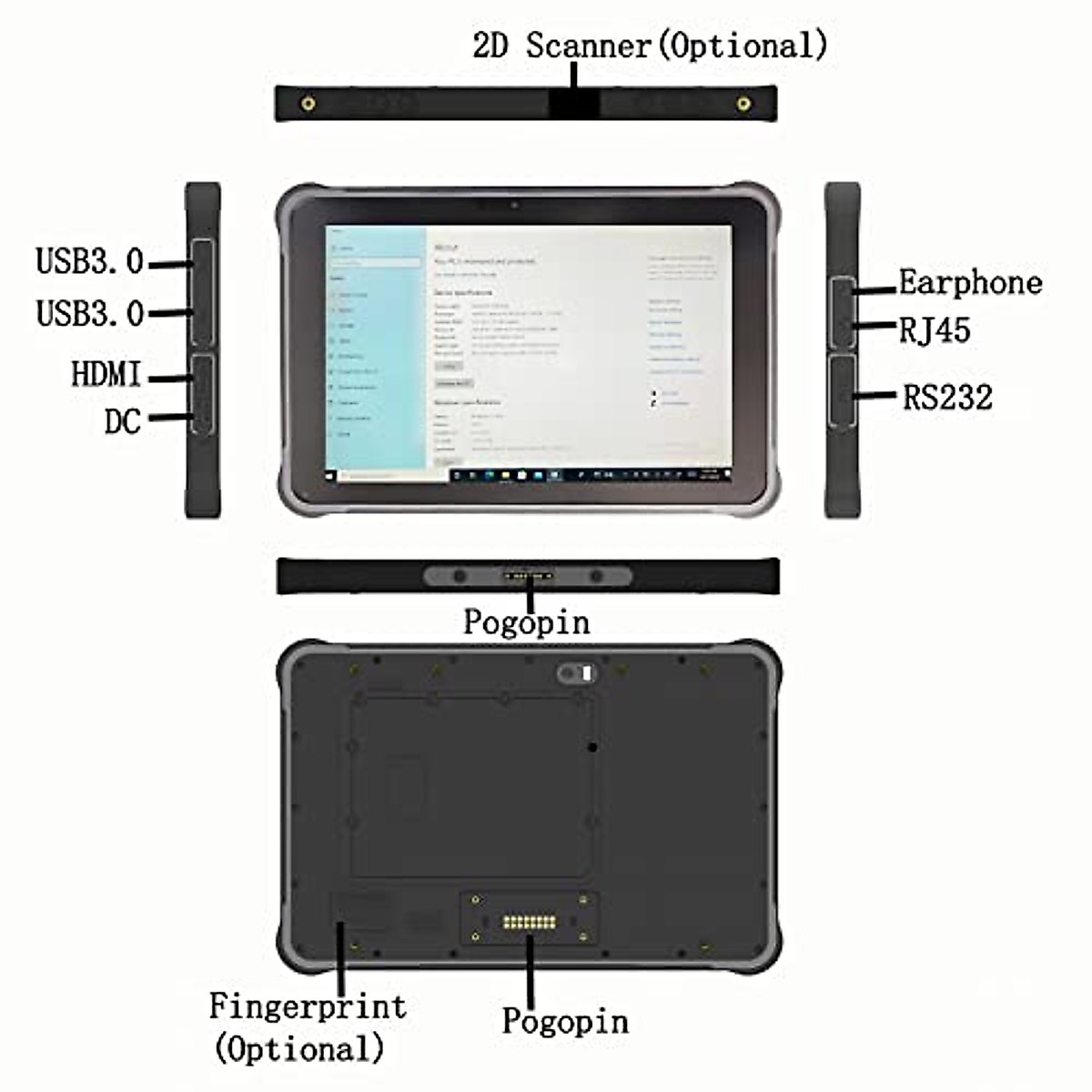 Sincoole Rugged Tablet, CPU Intel Celeron N4500/N5100,10.1 inch Windows 10 Pro Rugged Tablet with 2D Barcode Scanner and Docking Station (CPU-N5100)