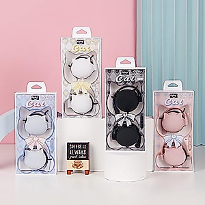 QearFun Kitty Earbuds for Kids with Ear Hooks, Kawakii Wired Over Ear Headphones Earphones Gifts for School Girls and Boys with Microphone & Ear Loops(Pink)