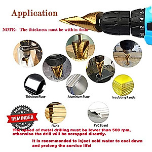 HSS Titanium-Coated Spiral Groove Step Drill 4-Piece Set with Automatic Center Punch, 1/4" Hexagon Shank Drill bit, for Plastic, Wood, Metal, Multi-Hole Taper Drill bit Set