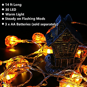 Halloween Decorations Pumpkin String Lights, 14.7 feet 30 LEDs Hanging Lighted Glowing Pumpkin Lantern Lights, Indoor Outdoor Halloween Decor Holiday Party Lights for Patio, Garden, Gate, Yard, Tree