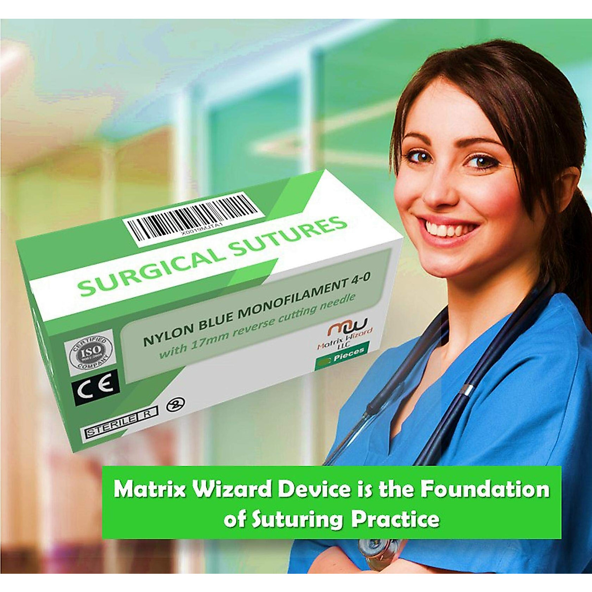 4-0 Sterile Suture Threads with Needle (24 PK Nylon) - Camping Survival Demo, Military Tactical Drill, Clinic Rotation Suturing, First Aid Travel Safety, Taxidermy, Veterinary Use