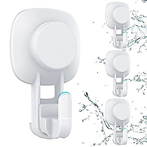 LUXEAR Suction Hooks Powerful Vacuum Suction Cup Hooks Heavy Duty Shower Hooks Waterproof Removable Wall Suction Cups with Hooks for Wreath Kitchen Towel Robe Loofah, White -4 Pack