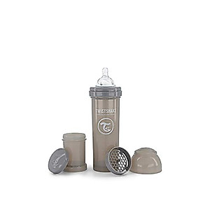 Twistshake Anti Colic Baby Bottles - Premium 330ml/11oz Bottles with 100ml Milk Storage Container for a Comfortable Feeding Experience for Baby Care - Pastel Grey