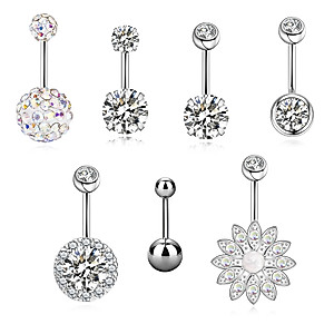 SEVENSTONE 10PCS Stainless Steel Belly Button Rings for Women Navel Piercing Bars Body Jewelry