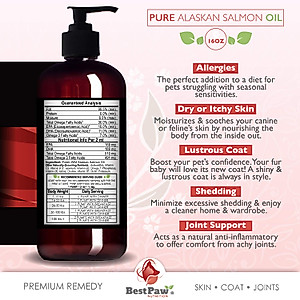 Pure Wild Alaskan Salmon Oil for Dogs & Cats Skin and Coat - Fish Oil Liquid with Pump - Supports Joint Function, Immune & Heart Health - Omega 3 Liquid Food Supplement - All Natural EPA + DHA - 16oz