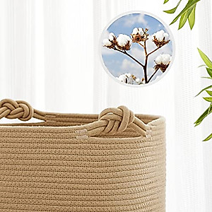 YOUDENOVA Cotton Rope Laundry Hamper, 72L Woven Collapsible Laundry Basket - Toy & Clothes Storage Basket for Blankets, Laundry Room Organizing, Bedroom Storage, Clothes Hamper Black & Brown