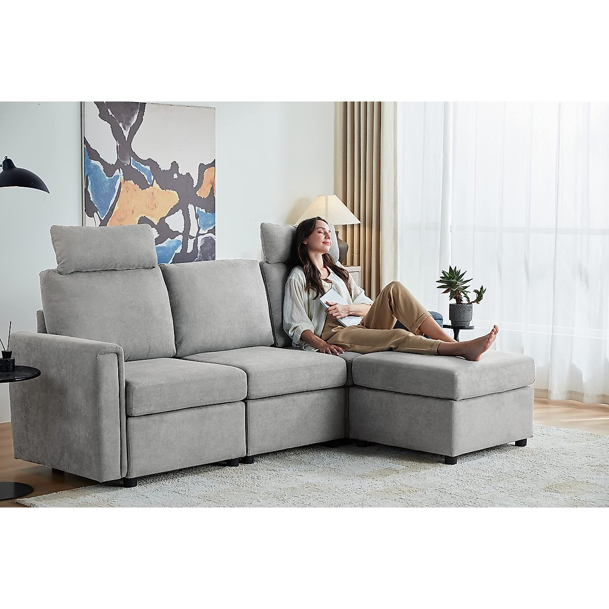 LINSY HOME Sofa Headrest Module for Modular Sectional Sofa, Extend The Backrest, Tailor-Made for Rubik Modular Couch, High Back Sectional Sofa, Metal Frame, 2 Pieces, Light Grey