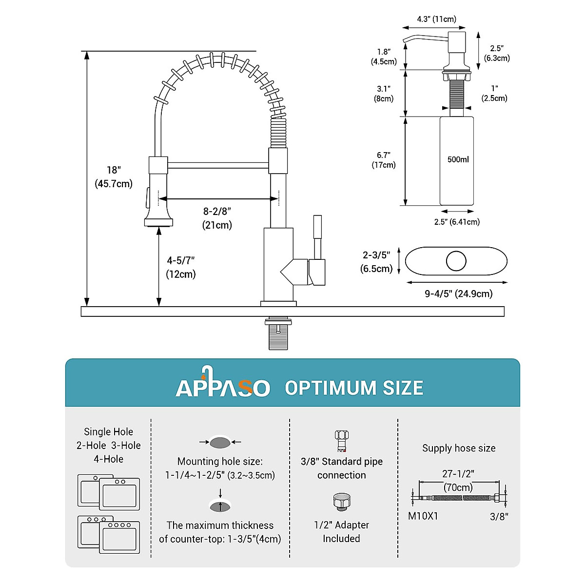 APPASO Black Kitchen Faucet with Soap Dispenser and Pull Down Sprayer, SUS304 Stainless Steel Commercial Single-Handle Spring Faucet for Kitchen Sink, Matte Black