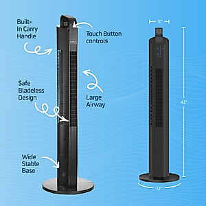 NEXAIR 42” Oscillating Tower Fan, 3 Speed Portable Fan Tower With Remote Control, Quiet Operating Floor Fan for Bedroom with 7.5 Hr Auto Off Timer, Modern Design Room Cooling Fan For Home & Office