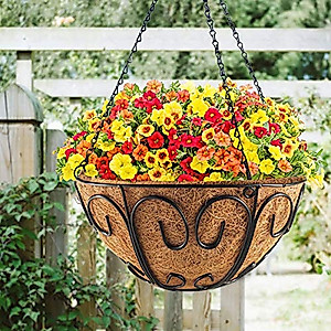CABASAA 2 Pack Metal Hanging Planter Basket with Coco Coir Liner Chain Round Wire Plant Holder Flower Pots Hanger Garden Decoration Porch Decor Watering Hanging Baskets Indoor Outdoor (12 INCH New)