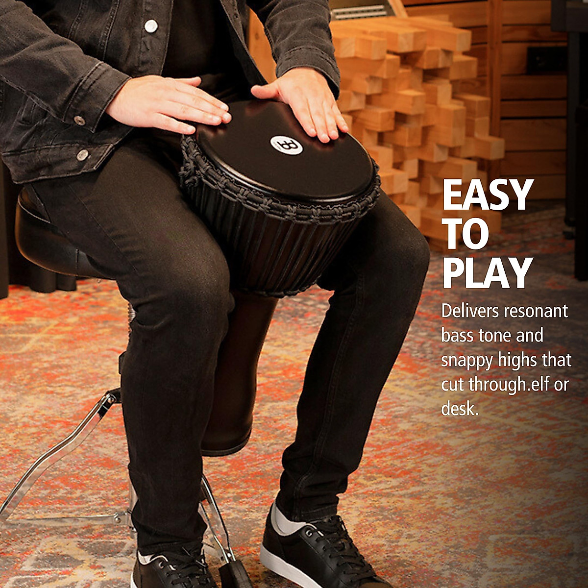 Meinl Percussion Series Travel Djembe Hand Drum Circle Instrument, Synthetic Shell and Goat Skin Head — NOT Made in China — African Mali Weave Rope Tuning, 2-Year Warranty (PADJ4-M-G)