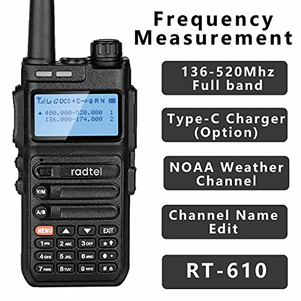 Radtel RT-610 Dual Band GMRS Radio Portable 5w Walkie Talkie with NOAA Scanning and Receiving Ham Two-Way Radio Long Range Handheld