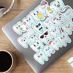 GOLEEX 20 Pack Pcs Tooth Waterproof Vinyl Stickers Cute Teeth Sticker Items for Kids Teens Boys Girls Laptop Helmet Phone Water Bottle Decals Bullet Journaling Scrapbooking Decor