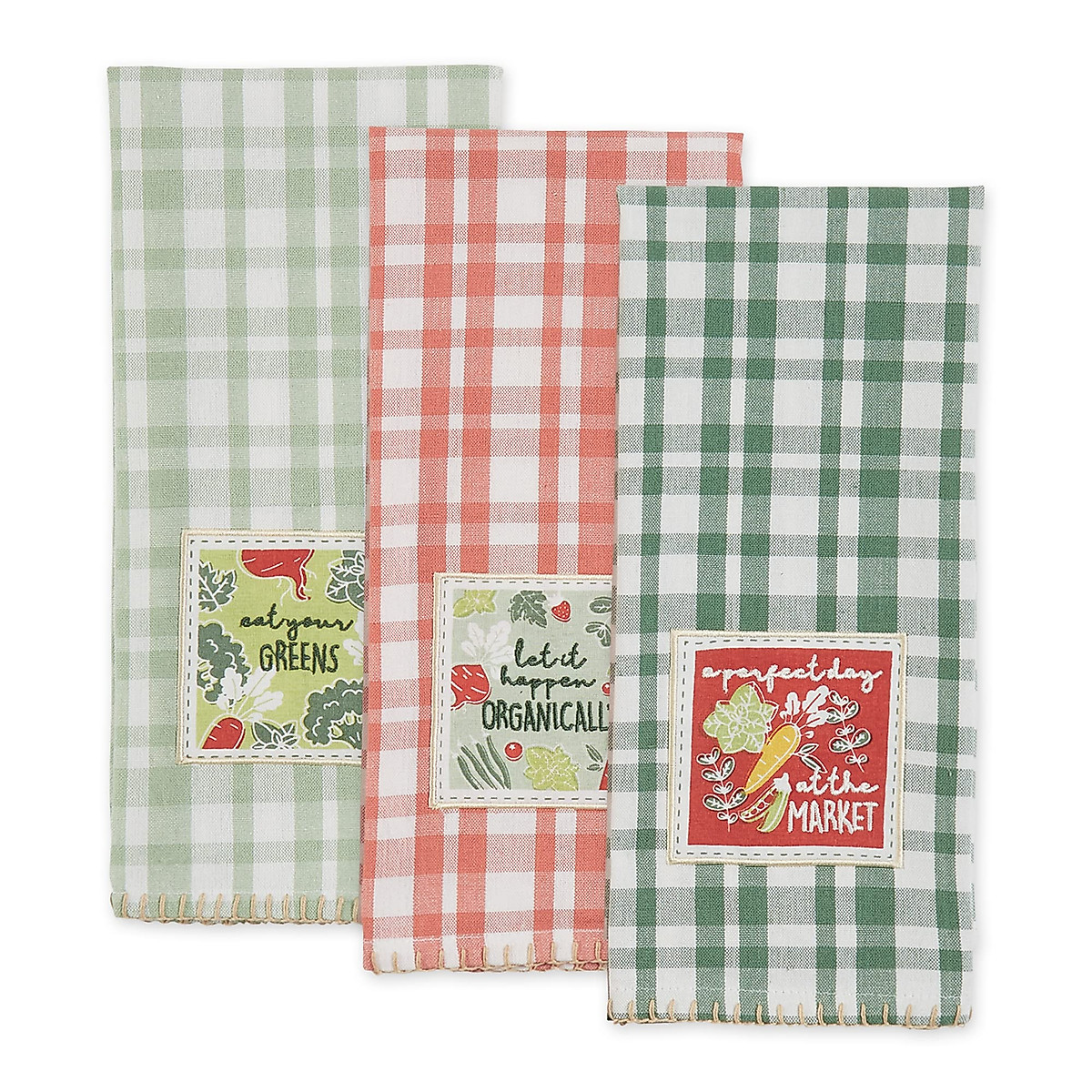 DII Farmer's Market Collection Machine Washable, Reusable Kitchen, Dishtowel Set, 18x28 Set, Plaid Patch, 3 Piece