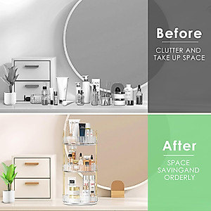 heesky 360 Rotating Makeup Organizer, 3-Tier Makeup Organizer Countertop for Vanity, Large Capacity Perfume Skincare Vanity Organizer, Bathroom Cosmetic Countertop Organizer for Dresser(Clear)