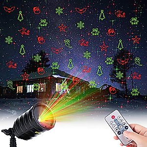 Christmas Decorative Laser Lights Projector Outdoors Decor Waterproof 10 Pattern LED Red and Green Stars Spotlight Lights Projector Lights for Xmas Home House Yard Garden Patio Wall Indoor