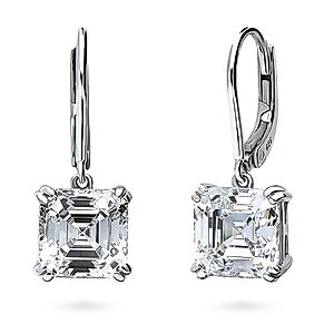 BERRICLE Sterling Silver Solitaire 6 Carat Asscher Cut Cubic Zirconia CZ Anniversary Leverback Dangle Drop Earrings for Women, Rhodium Plated