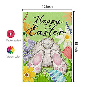 CROWNED BEAUTY Happy Easter Bunny Tail Garden Flag Floral 12x18 Inch Double Sided for Outside Burlap Small Yard Holiday Decoration CF704-12