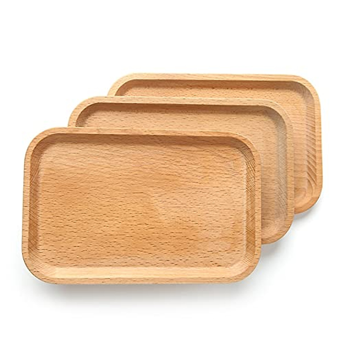 GEEKLLS Breakfast Tray Solid Beech Wood Rectangular Dinner Plate Western Food Rectangular Round Corners Snack Dessert Serving Tray