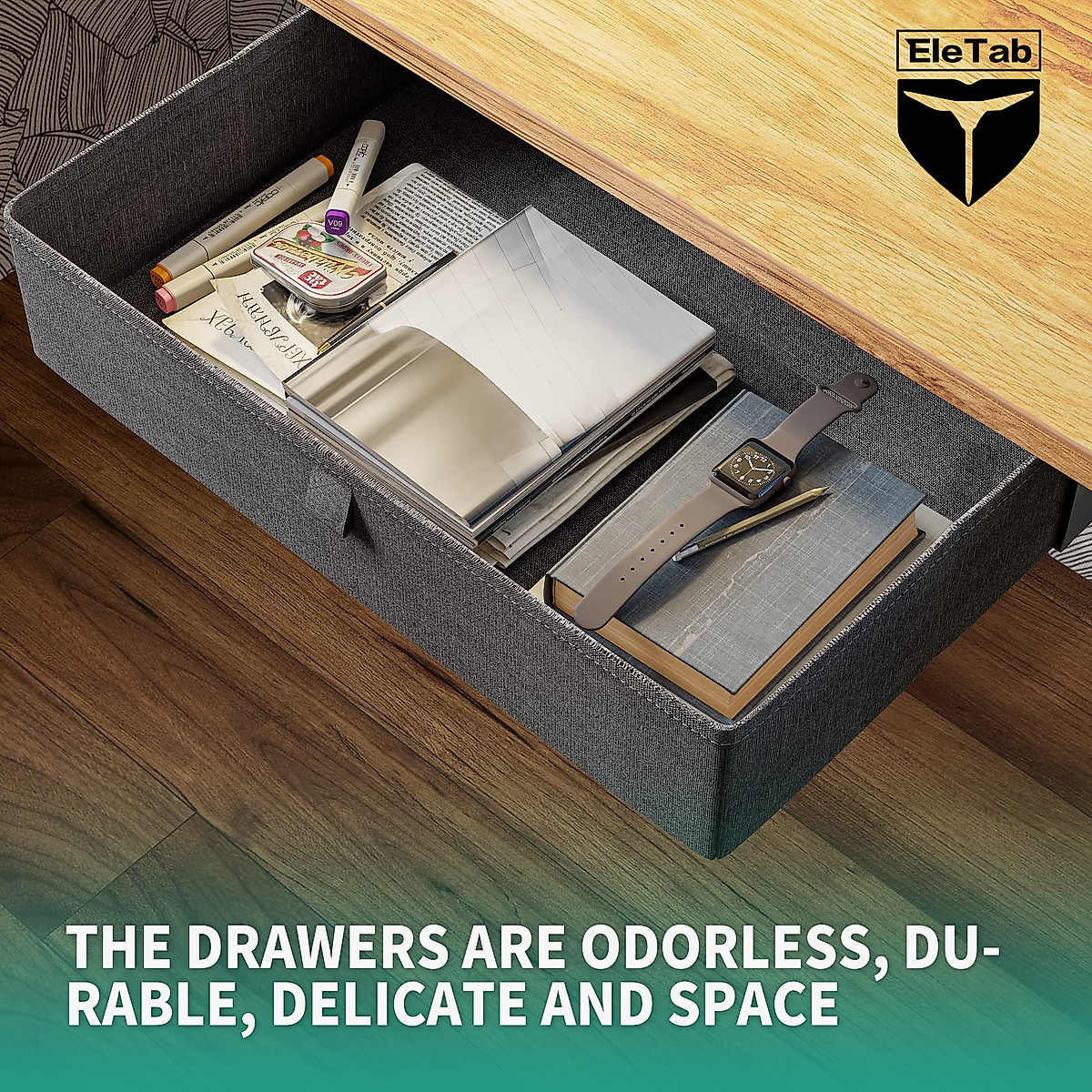 EleTab 55 x 24 Inch Electric Standing Desk with Drawer, Stand up Desk Adjustable Height for Home Office, Sit Stand Computer Desk, Ergonomic Workstation White Steel Frame/Light Rustic Brown Tabletop