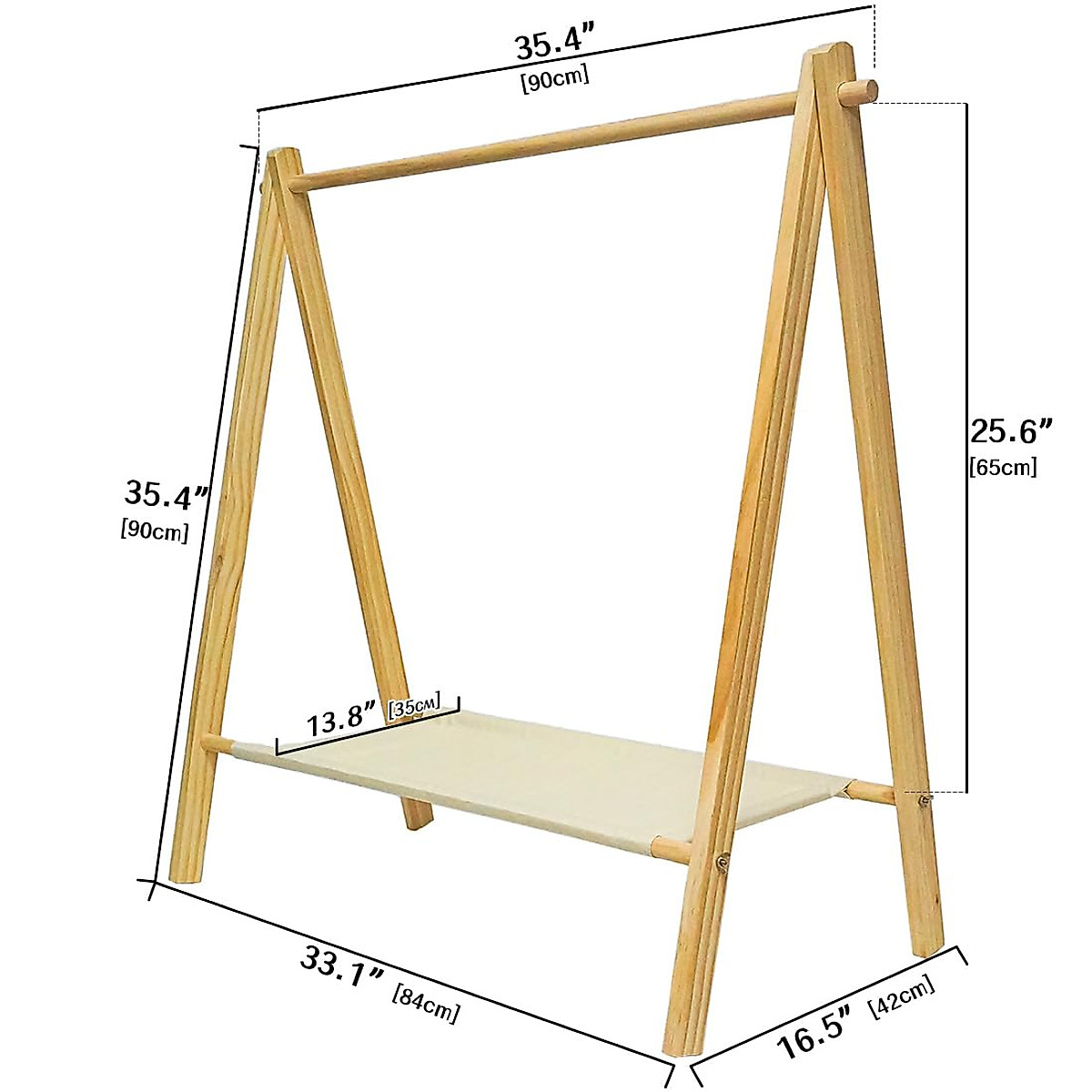 Morimoe Garment Rack with Bottom Storage Shelf, Pine Wood, Dress up Rack for Kids, 35" Width