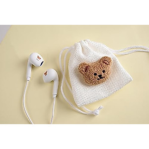 QearFun Bear Earbuds for Kids, Kawakii Wired Earbud & in-Ear Headphones Gift for School Girls and Boys with Microphone and Lovely Earphones Storage Bag（White）