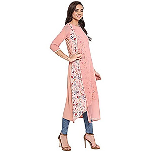 Janasya Indian Women's Tunic Tops Crepe Kurti for Women(JNE3252-KR-S) Pink