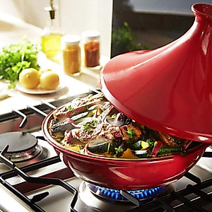 Casserole Dishes with Lids Tagine Cooking Pot with Lid, Medium Simple Cooking Tagine Lead Free (Red)