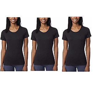 32 DEGREES Cool Women's 3 Pack Short Sleeve Scoop Neck T-Shirts (Black/Black/Black, Small)
