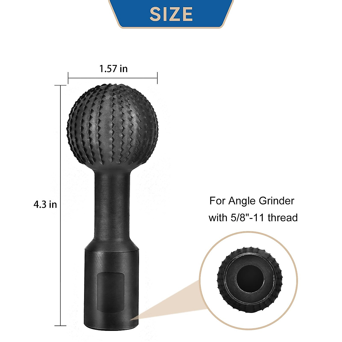 Sphere Rotary Burr with 5/8-11 Threads for 4 1/2 and 5 Inch Angle Grinder, Ball Gouge Angle Grinder Attachments for Woodworking Grinding Polishing Carving