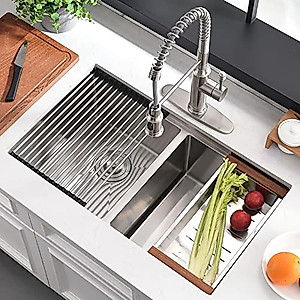 30 Inch Kitchen Sink Double Bowl Stainless Steel-HACHENL 30"×18" Undermount Double Bowl Kitchen Sink Workstation Ledge SUS304 Stainless Steel Kitchen Sink 10 Inch Deep 50/50 Double Bowl Kitchen Sinks