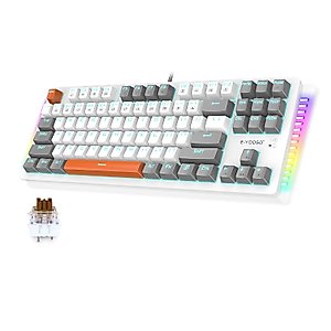 Mechanical Gaming Keyboard, Wired Mechanical Keyboard with Red Switches, 87 Keys Gaming Keyboard with Solid Color Backlit & RGB LED Sidelight for Windows Mac PC Gaming (Color : Brown Switches)