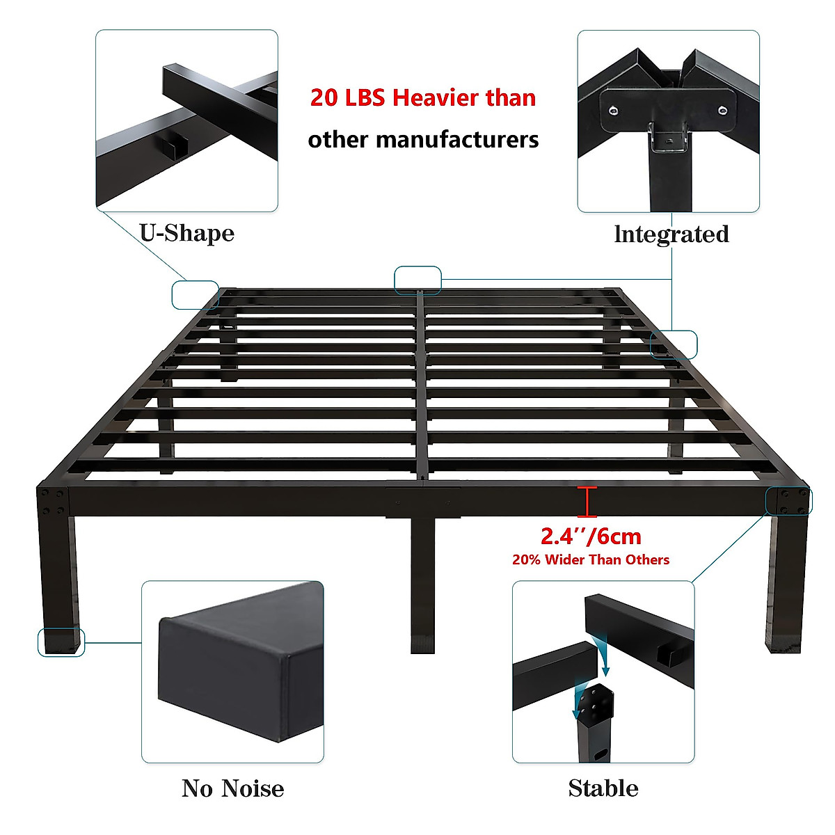 yookare 14 Inch 4000lbs Heavy Duty Support Basic Bed Frame/Mattress Foundation/Box Spring Replacement/Steel Slat Platform/Easy to Assemble/with Storage/Noise Free, Cal King