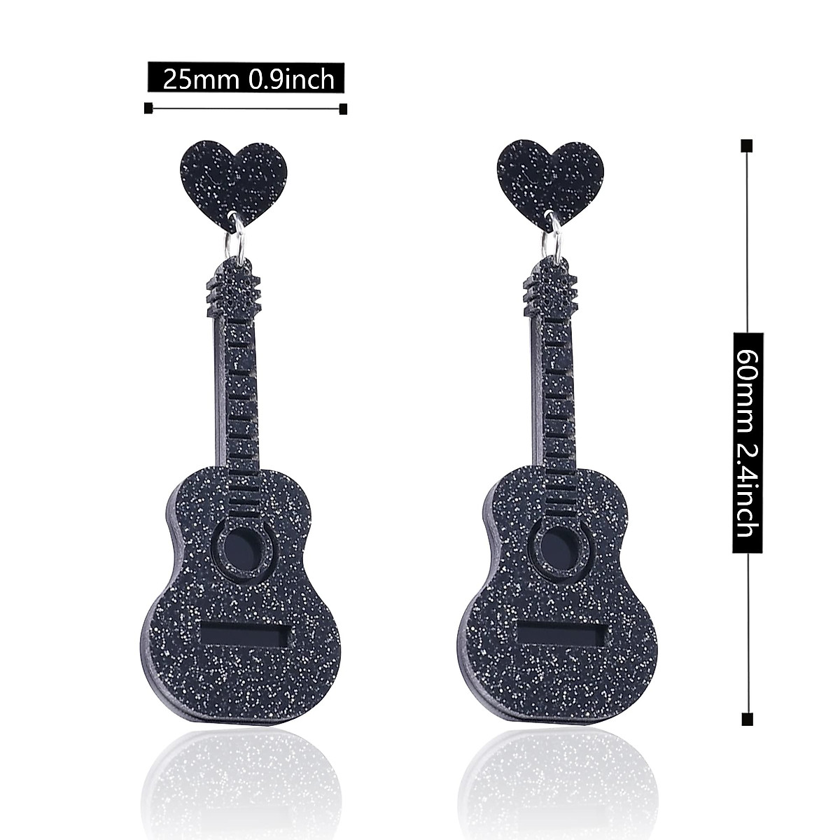 Acrylic Cute Music Bass Electric Guitar Earrings Charms Instrument Drop Dangle Jewelry Gifts for Women (Heart Shape- Black)