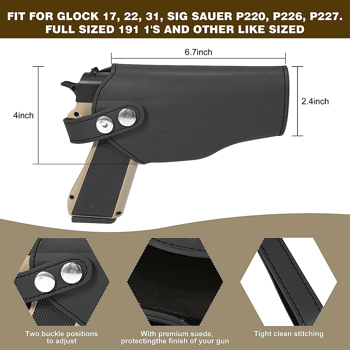 Shoulder Holster General Vertical Gun Holster Adjustable Leather Chest Holster for Concealed Carry with Double Magazine Pouch Adjustable for Glock 1911 and Most Kinds of Pistols-Right Hand Black