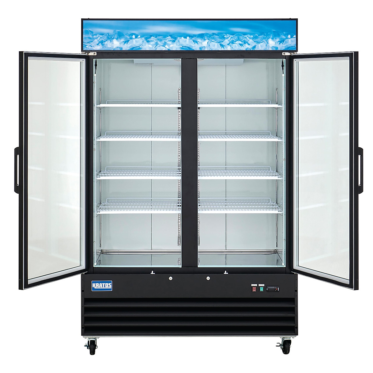 Kratos Commercial Freezer Display Merchandiser - 2 Self Closing Swing Doors, 53"W, Black (67K-210)
