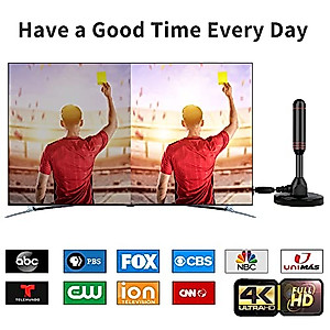 TV Antenna for Smart TV HDTV Antenna Indoor Digital TV Antenna with 2 Amplifier Signal Booster, 16.5ft Cable, 360° Reception, Strong Magnetic Base, 1 Replaceable Antenna Heads - Support 4K 1080P TV
